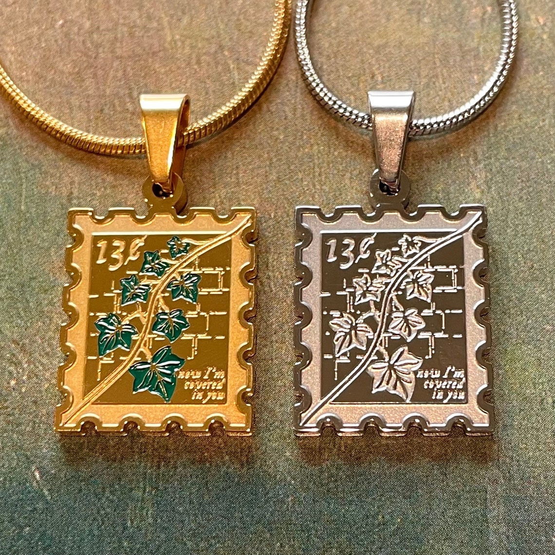 Ivy Stamp Double-sided Enamel Necklace - Etsy