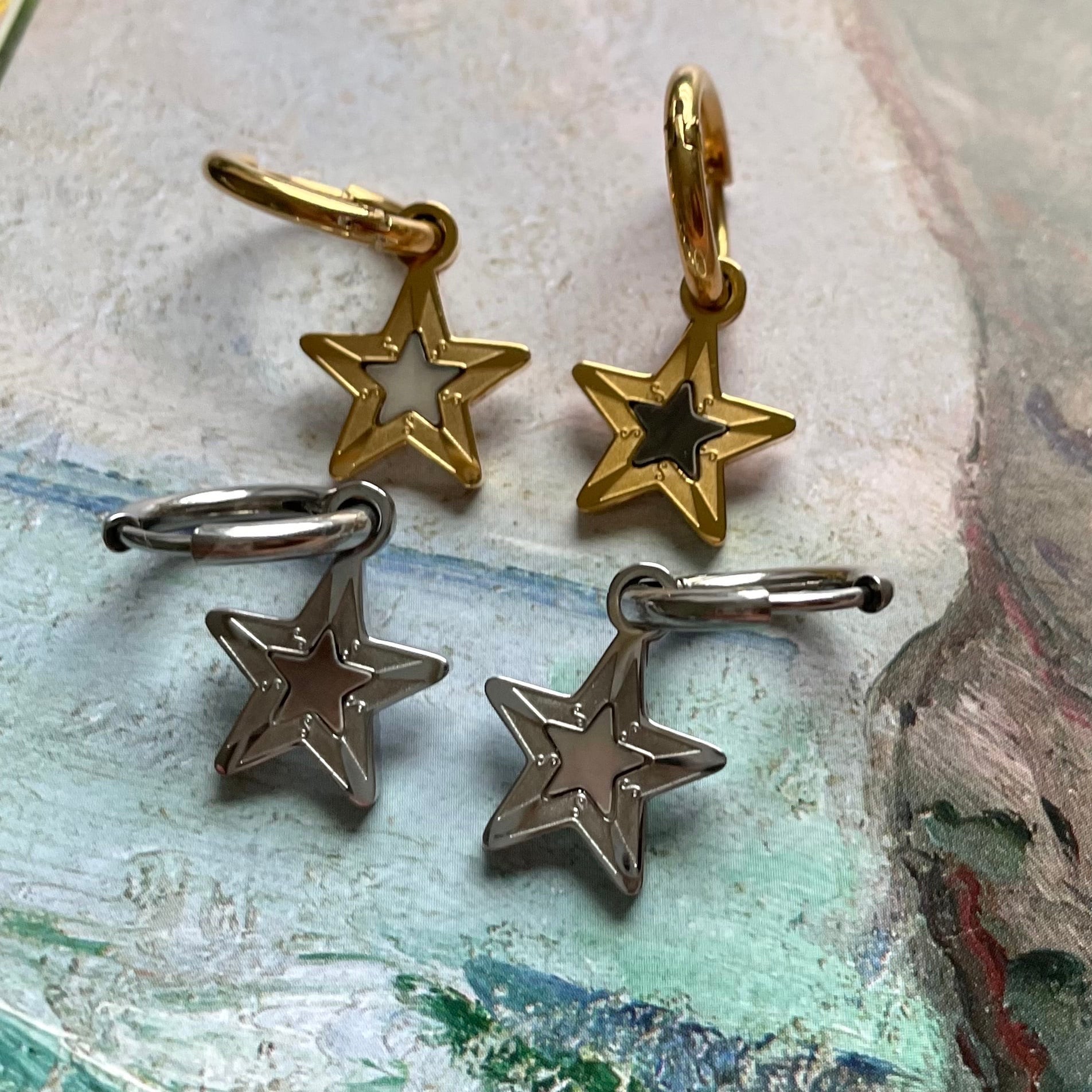 Stella Earrings - Back-to-back Shell Star Mini Hoop Earrings ...