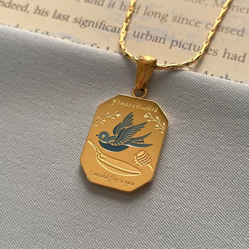 Bluebird Enamel Pendant Necklace • Stainless Steel Bird Jewelry - Etsy