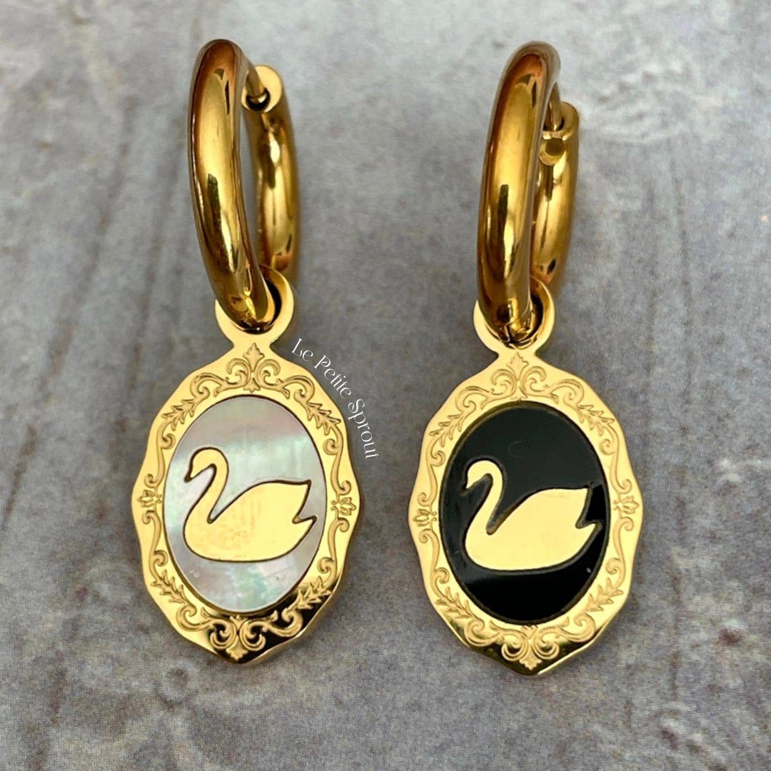 Swan Portrait Double-sided Mini Hoop Earrings - Etsy