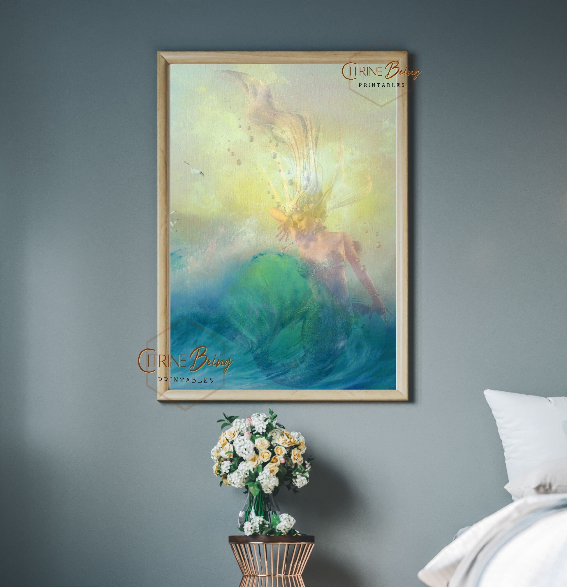 PRINTABLE Wall Art, MERMAID MIRAGE Print for Shore House, Beach House ...