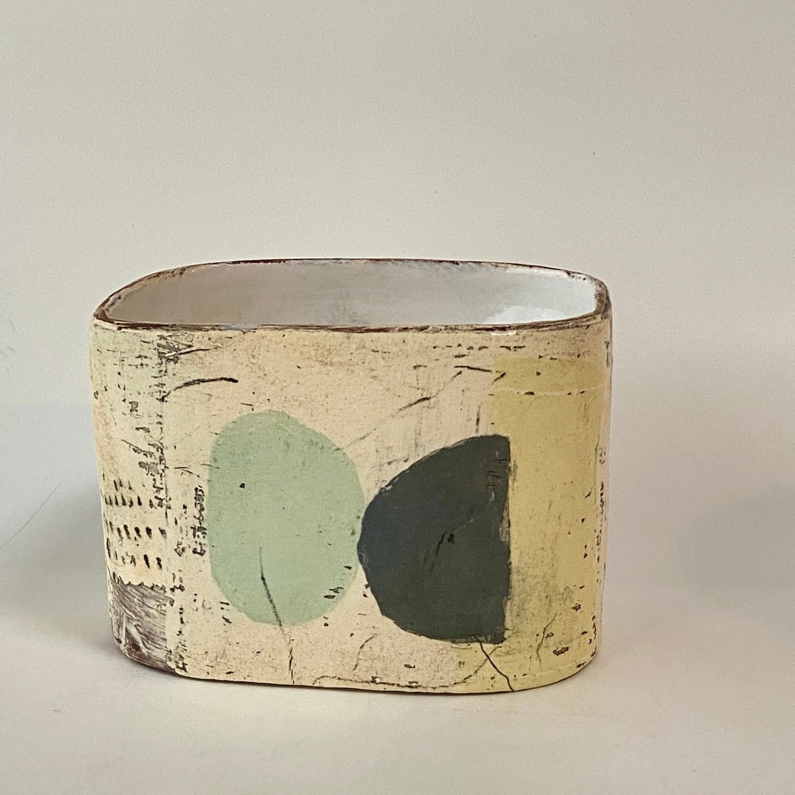 Handmade Red Clay Rectangular Vessel With Slip Decoration, Great Gift ...