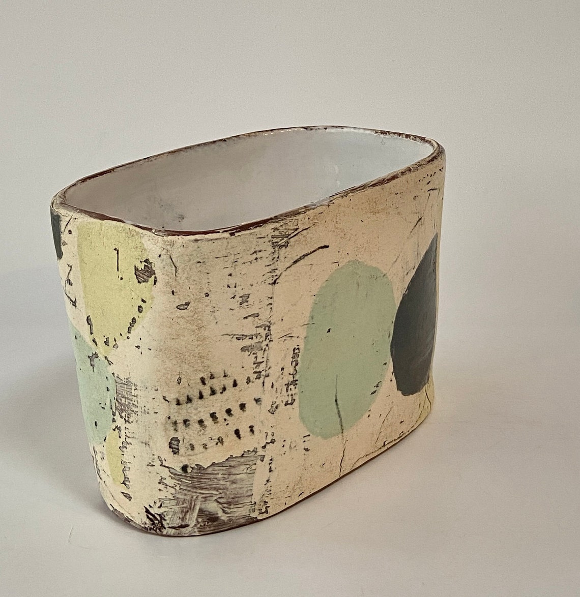 Handmade Red Clay Vessel: Rectangular Pottery With Slip Decoration - Etsy