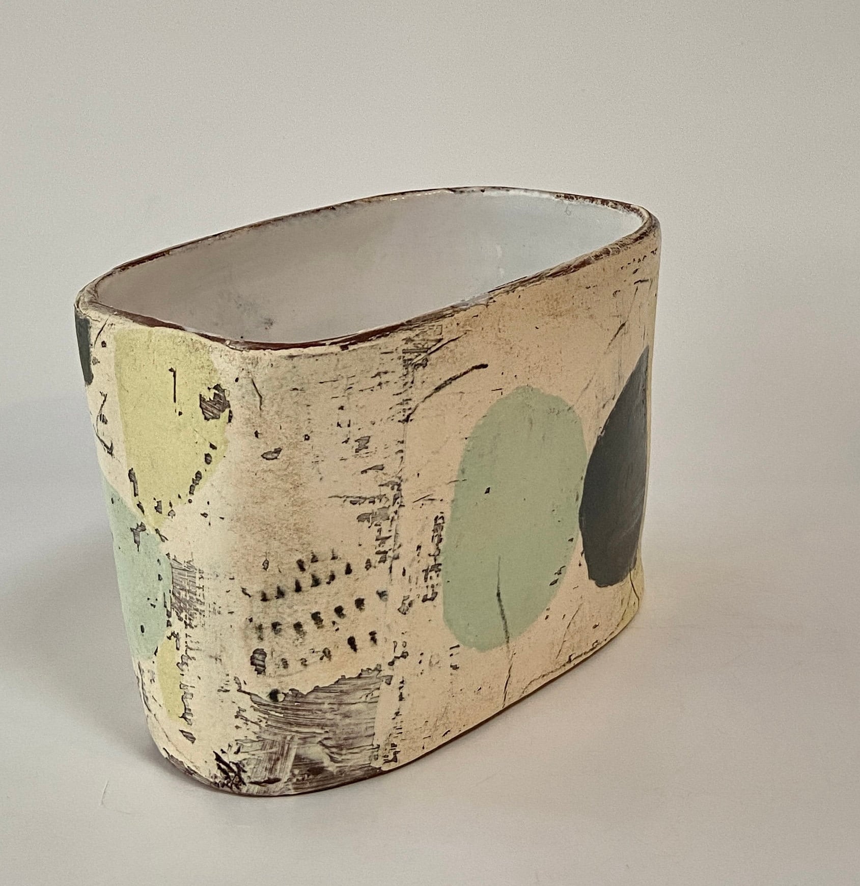 Handmade Red Clay Rectangular Vessel With Slip Decoration, Great Gift ...