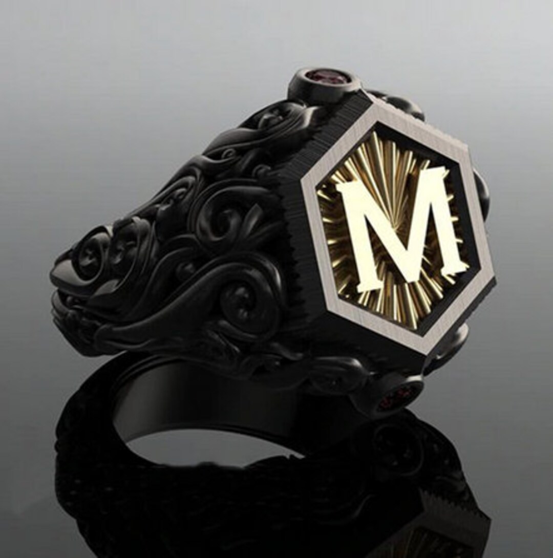 Classic Fashion Bohemian Black M Letter Stainless Steel Rings for Men ...