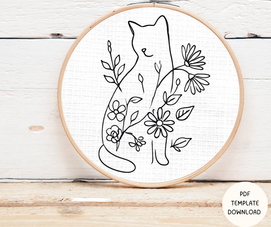 CAT Embroidery Pattern Pdf, CAT Pattern, ANIMAL Embroidery Patterns ...