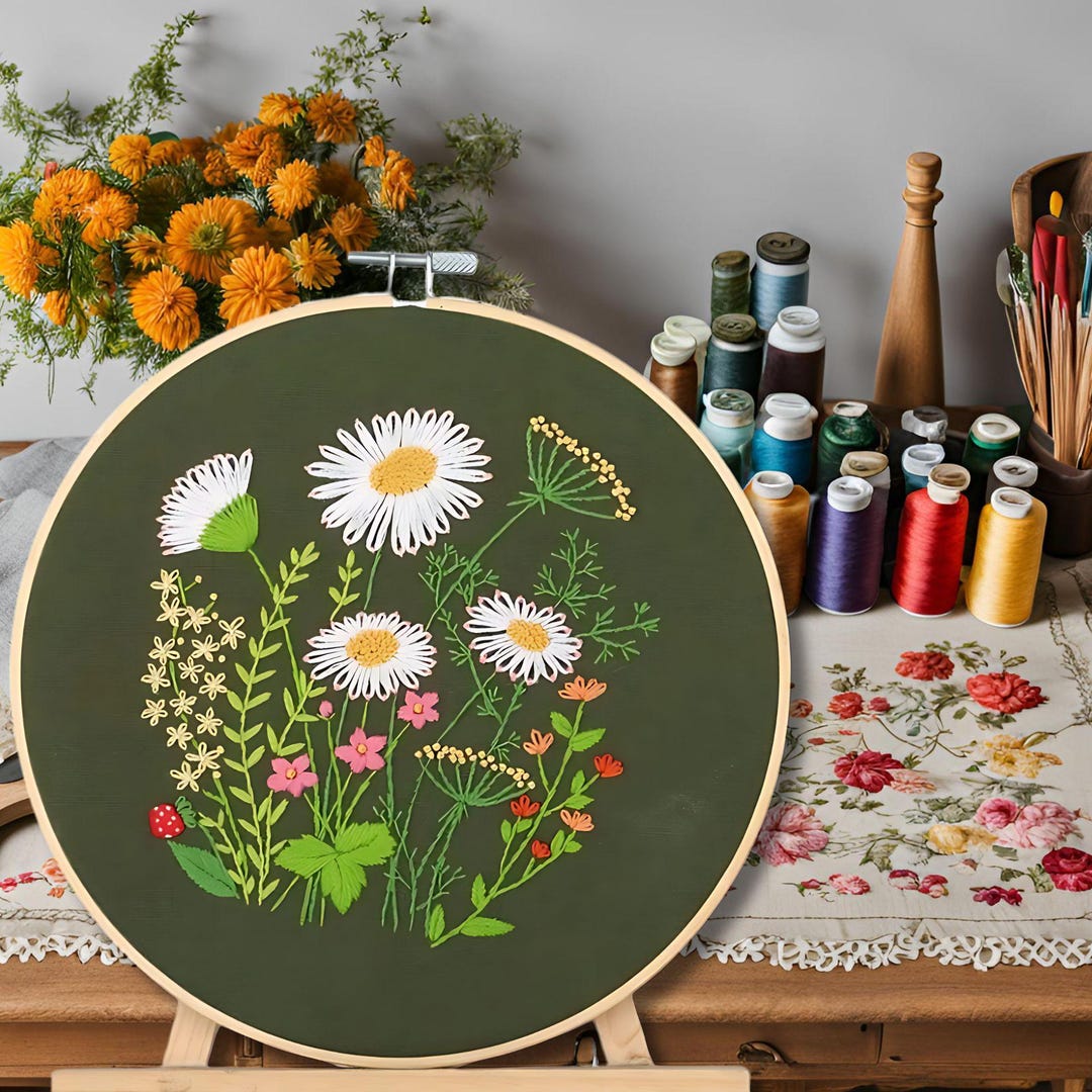 Kit de broderie pour débutants, motifs de broderie floraux, kits de ...