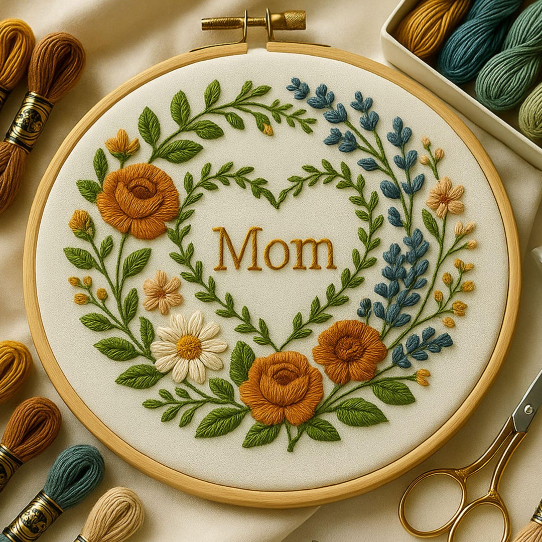 Floral Heart 'mom' Embroidery Pattern: Modern DIY Hoop Art (PDF) - Etsy