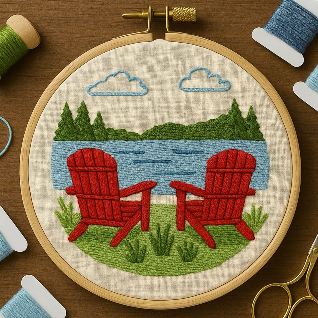 Adirondack Chairs Embroidery Pattern • Simple Lake Scene (PDF Pattern ...