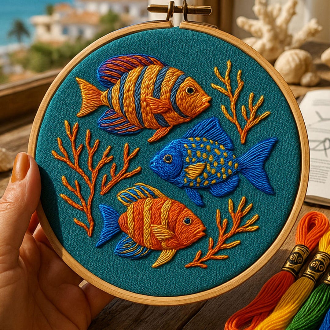 Tropical Fish Hand Embroidery Pattern | Modern Ocean Design (PDF) - Etsy
