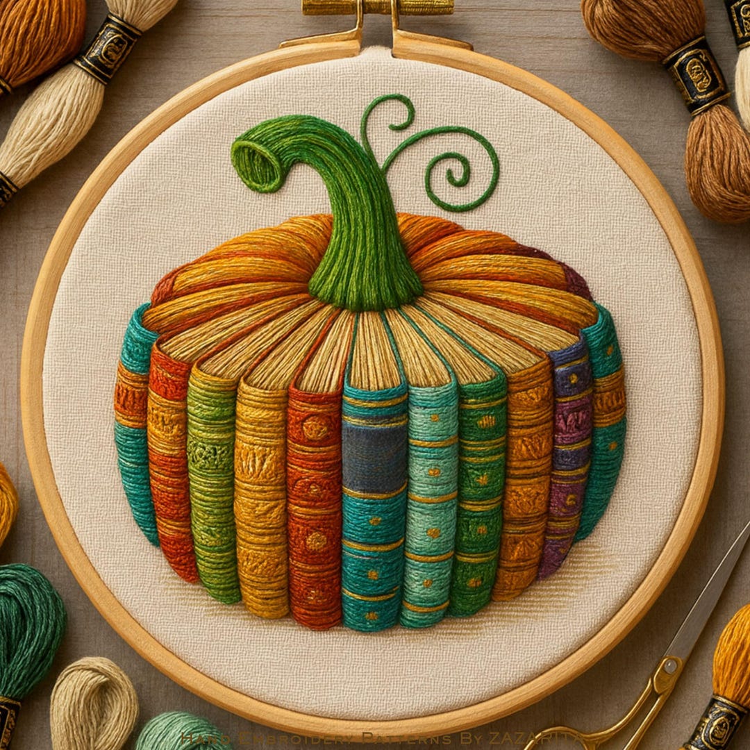 Pumpkin Book Stack Embroidery Pattern – Modern Hand Embroidery PDF With ...