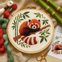 Red Panda Floral Embroidery Pattern Design PDF, Intermediate Embroidery ...