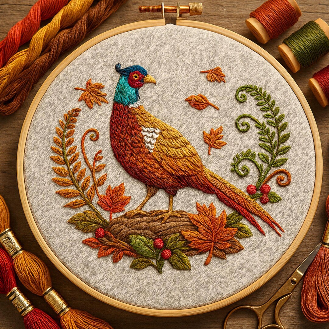 Autumn Pheasant Embroidery Pattern • Modern Hand Embroidery PDF • Easy ...