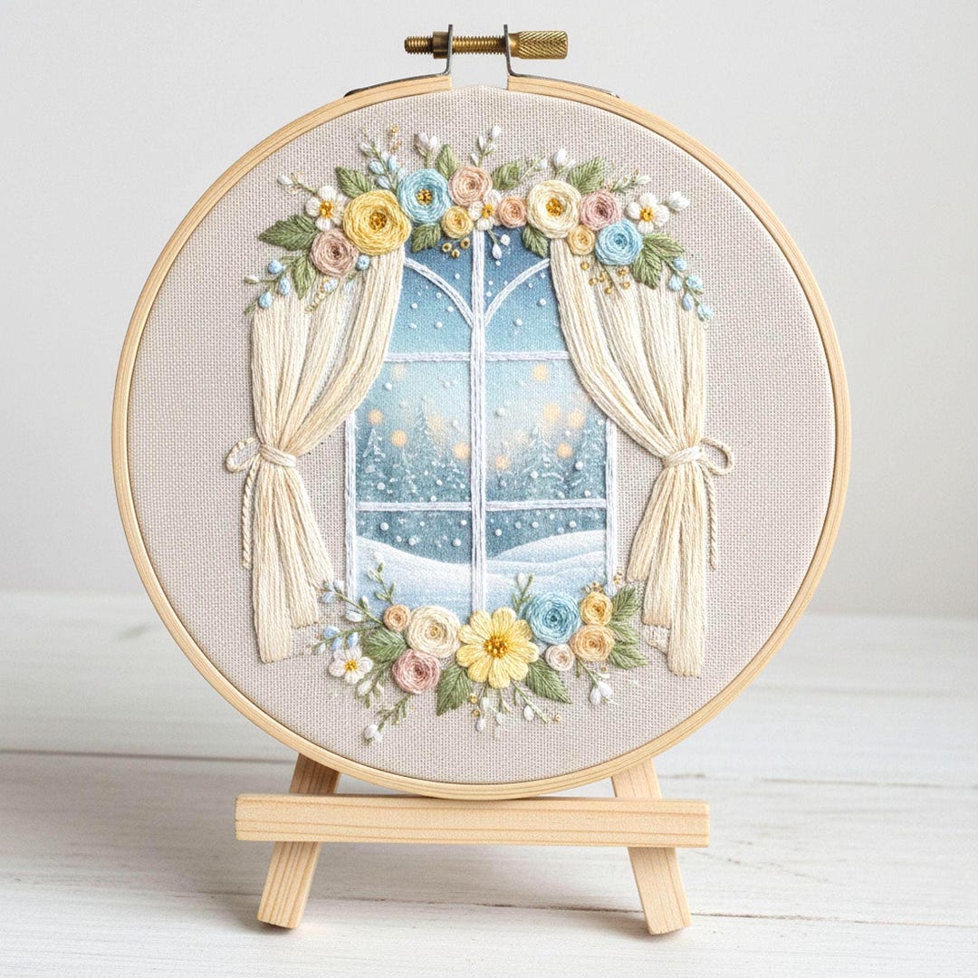 Winter Window Floral Embroidery Pattern | Beginner Stitch Design (PDF ...