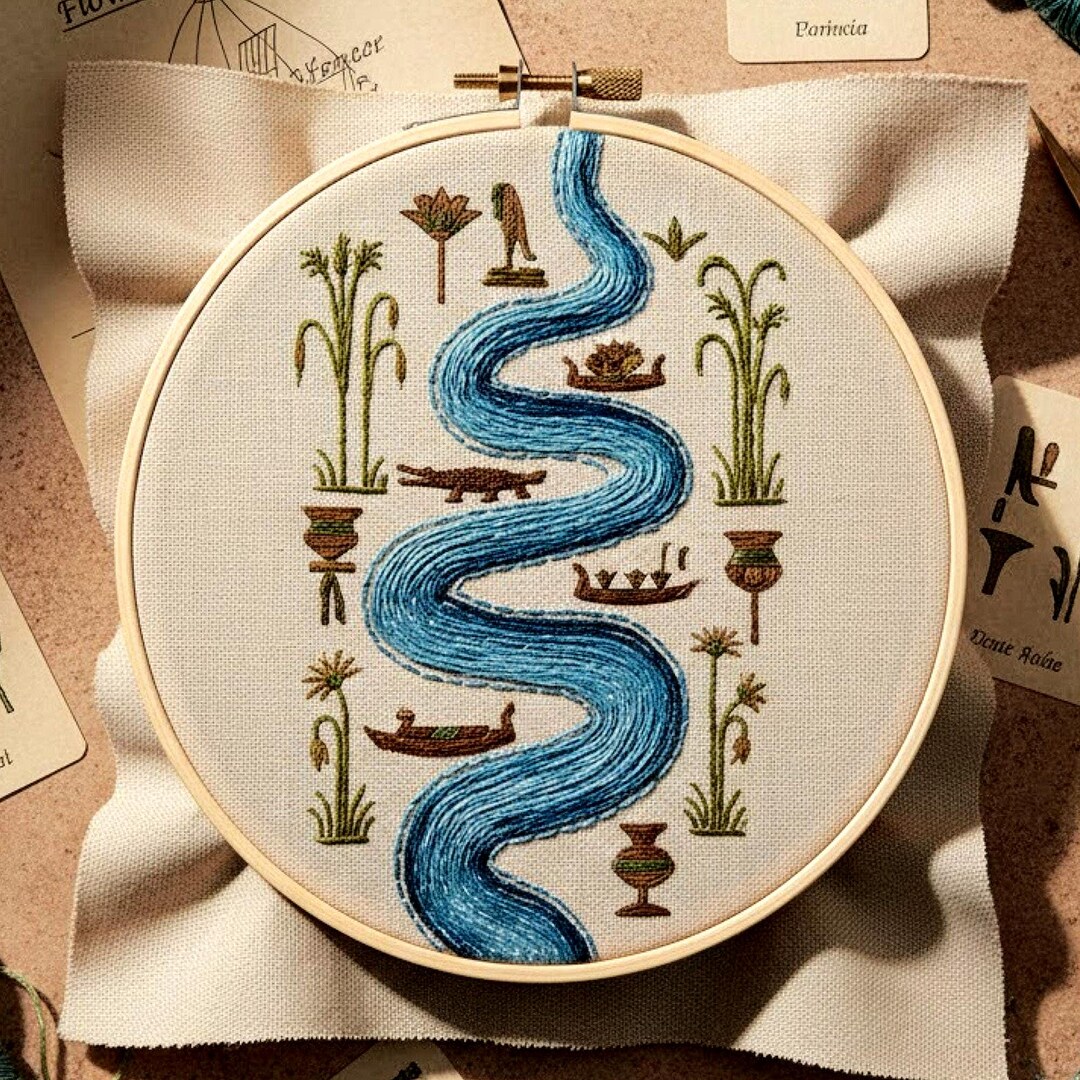 Serene River Garden Hand Embroidery Pattern | Folk Nature Hoop Art ...