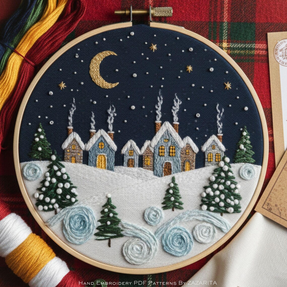 Winter Village Hand Embroidery Pattern: Snowy Houses and Trees (PDF ...