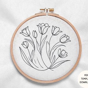 Hand Stitch Pattern Pdf,floral Pattern,flowers Embroidery Line Art ...