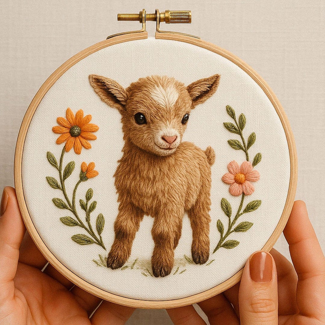 Baby Goat Embroidery Pattern: Floral DIY Beginner Kit (PDF Download) - Etsy