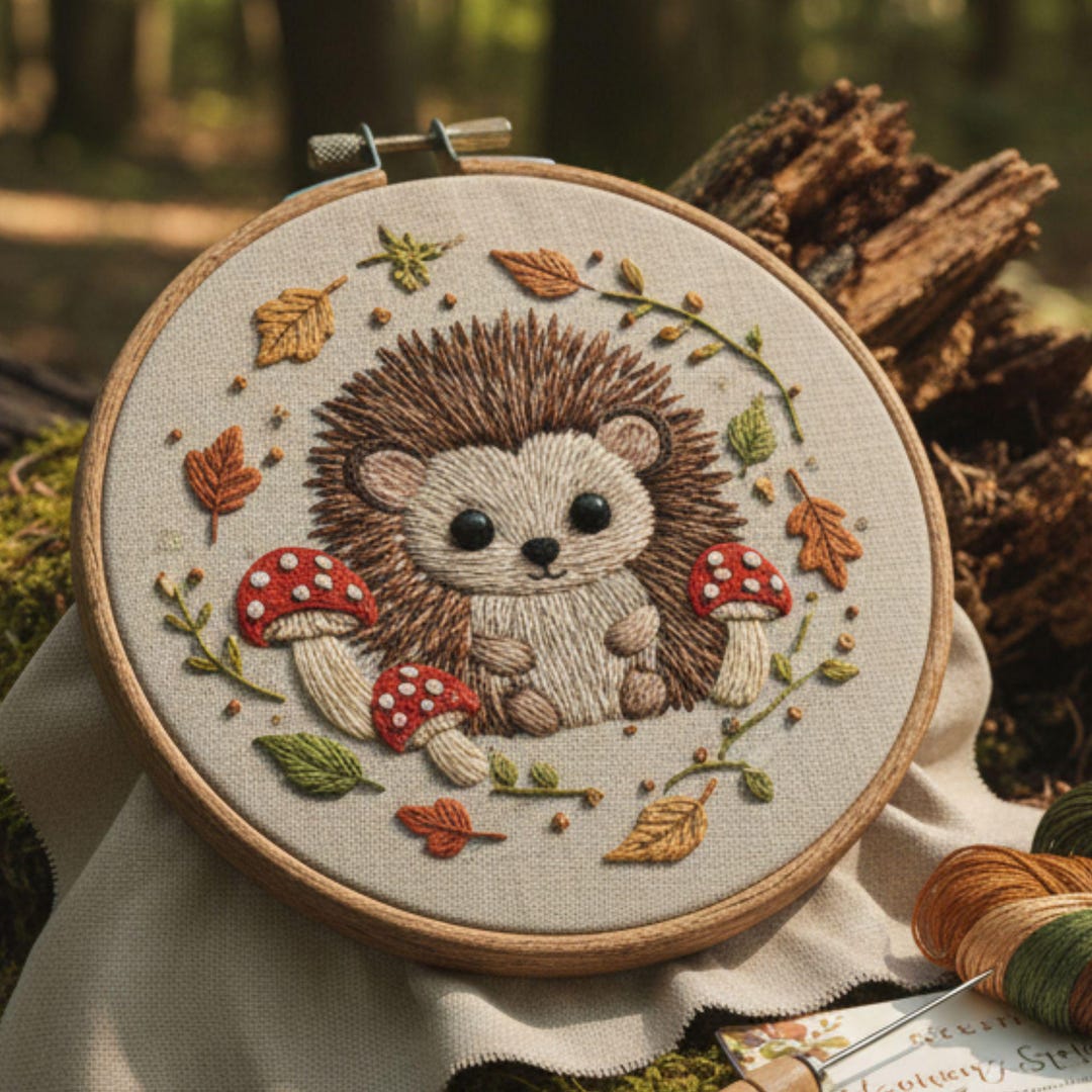 Woodland Hedgehog Hand Embroidery Pattern | Autumn Forest Animal Hoop ...