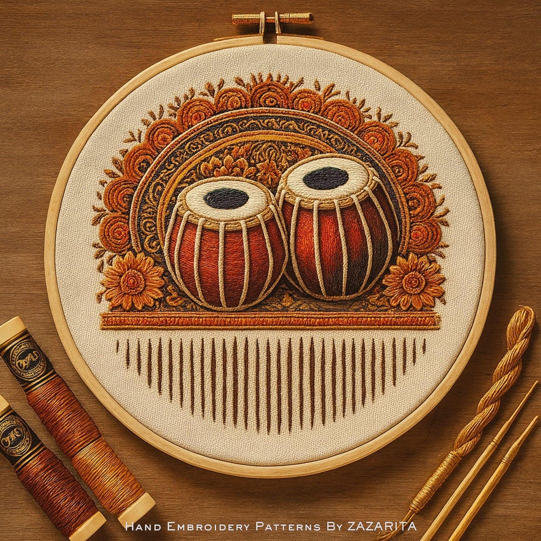 Tabla & Mandala Hand Embroidery Pattern PDF – Indian Musical Instrument ...