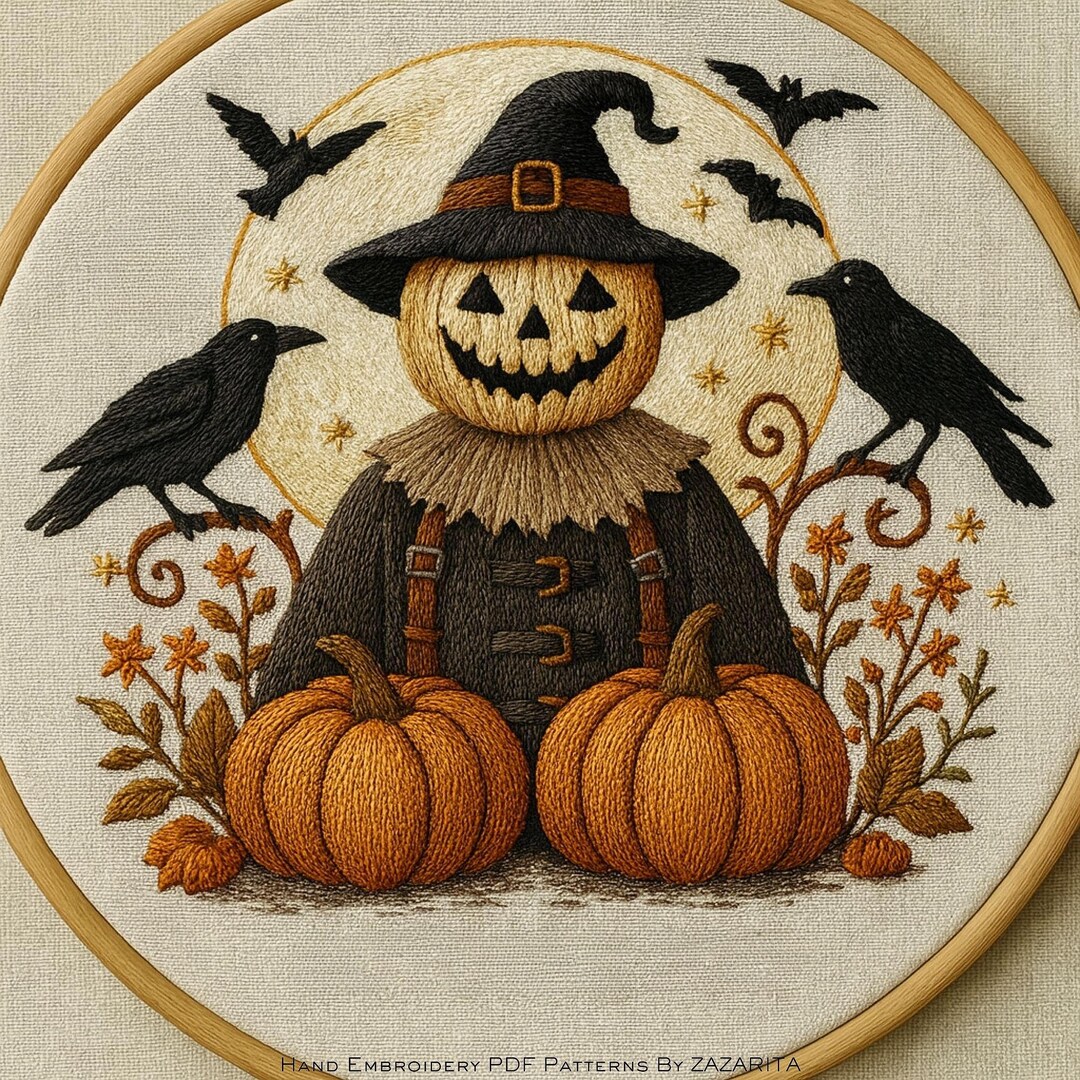 Halloween Scarecrow Embroidery Pattern PDF | Modern Hand Embroidery ...