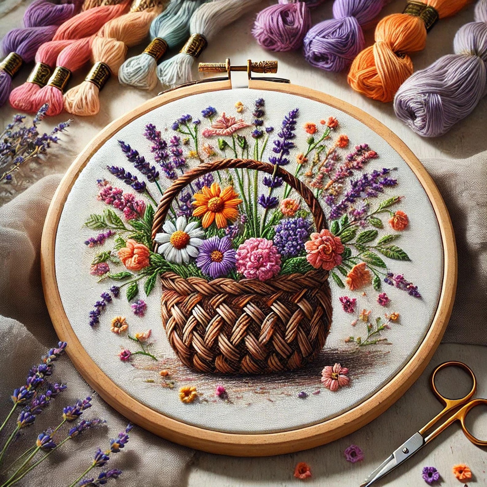 Floral Basket Hand Embroidery Pattern: Elegant Basket of Flowers PDF - Etsy