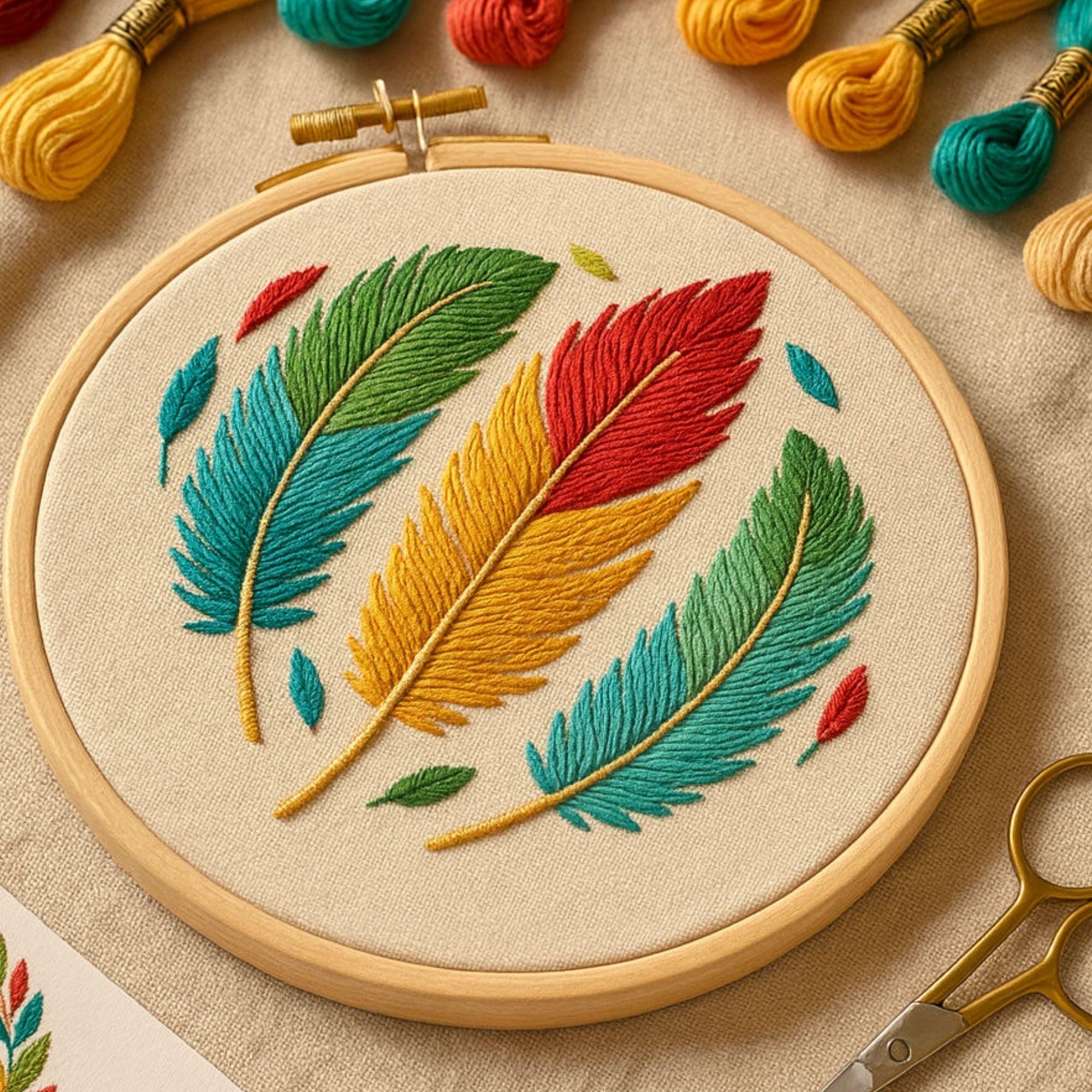 Colorful Feather Embroidery Pattern | Modern Hand Embroidery PDF | Easy ...