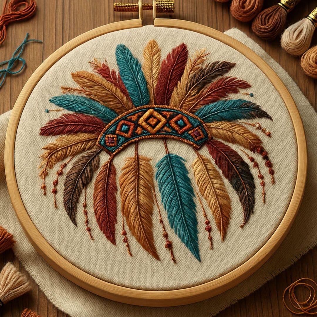 Boho Feather Headdress Embroidery Pattern • Modern Hand Embroidery (PDF ...