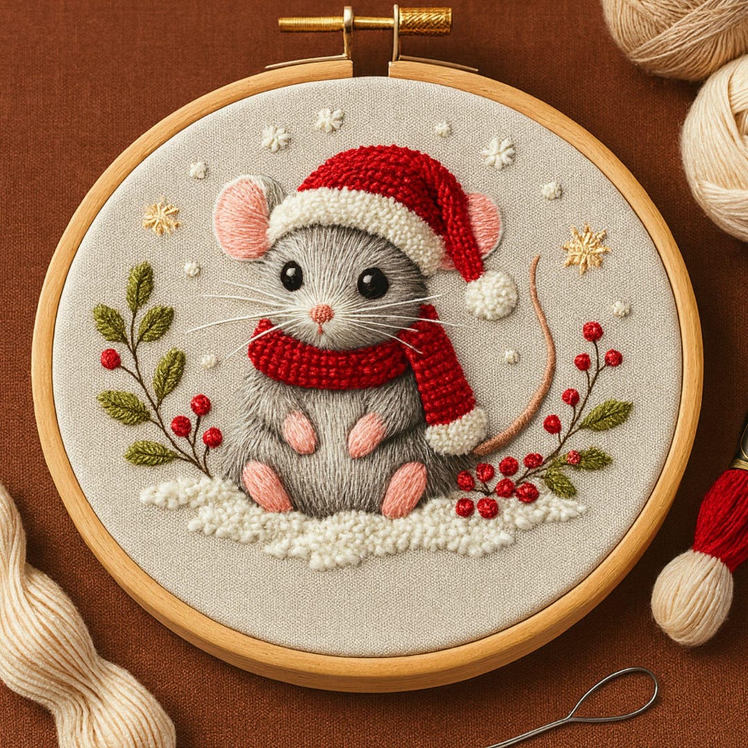 Christmas Mouse Embroidery Pattern: Winter Holiday Hoop Art (PDF) - Etsy