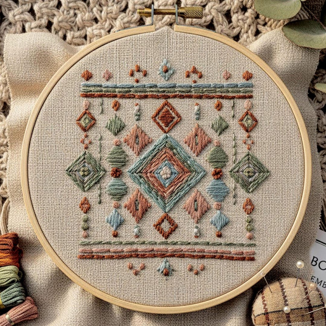 Boho Geometric Hand Embroidery Pattern – Modern Tribal Hoop Art PDF - Etsy