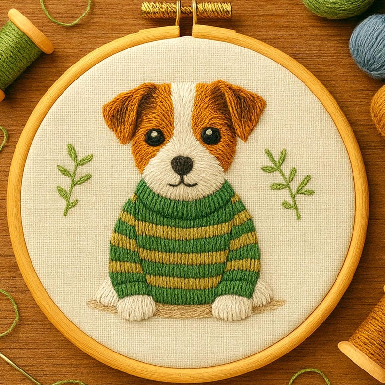 Jack Russell Embroidery Pattern • Beginner Puppy Dog Design (PDF) - Etsy