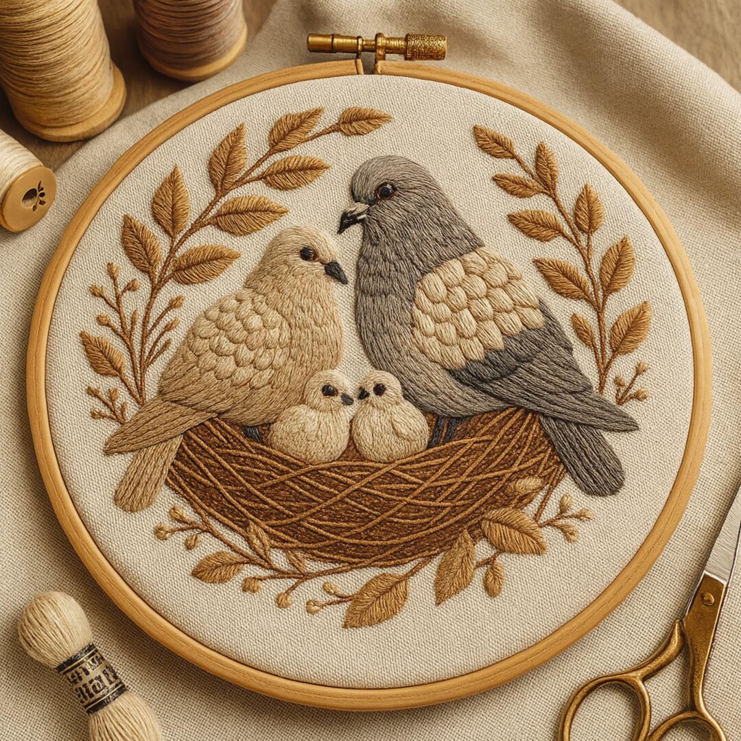 Pigeon Family Embroidery Pattern: Beginner Modern Hoop Art (PDF Pattern ...