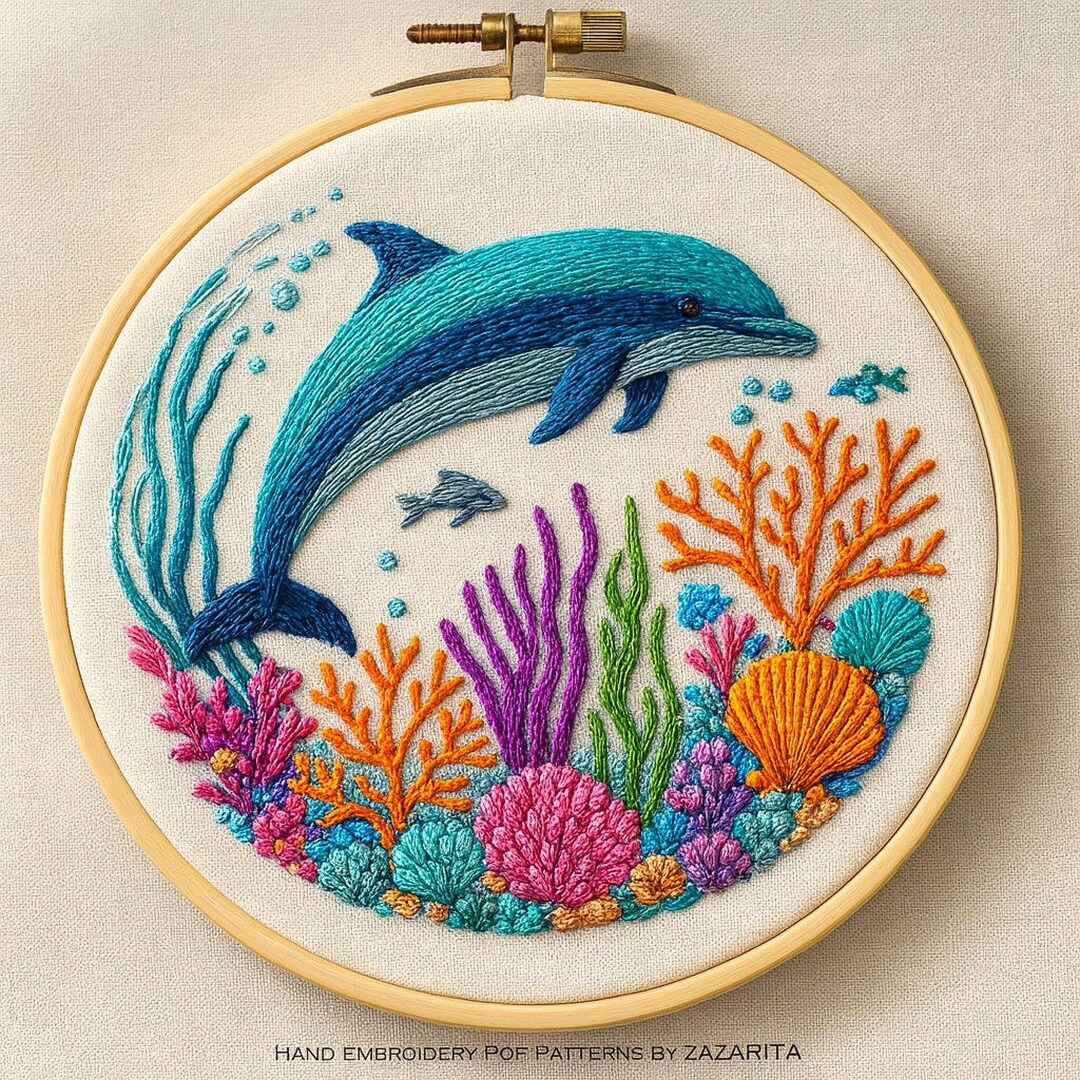 Dolphin & Coral Reef Hand Embroidery Pattern: Modern Hoop Art (PDF Download) - Etsy