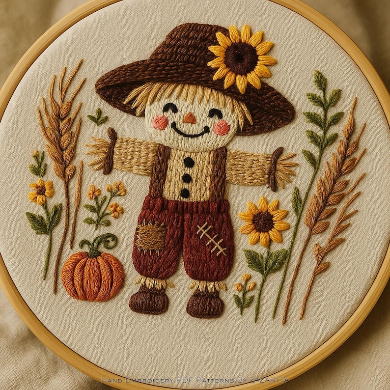 Scarecrow Embroidery Pattern: Autumn Floral Hoop Art (PDF Download) - Etsy
