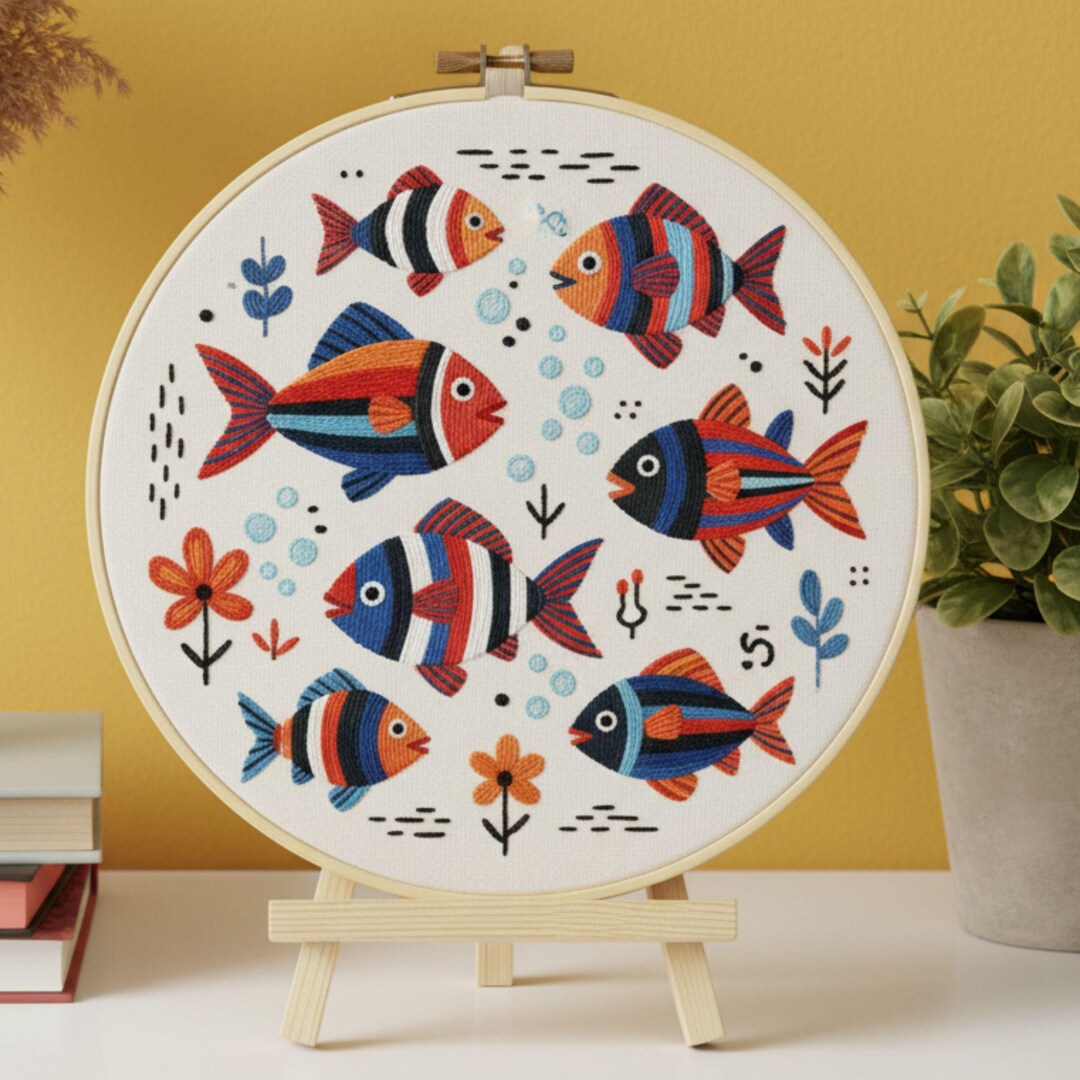 Colorful Fish Hand Embroidery Pattern | Modern Needlework (PDF) - Etsy
