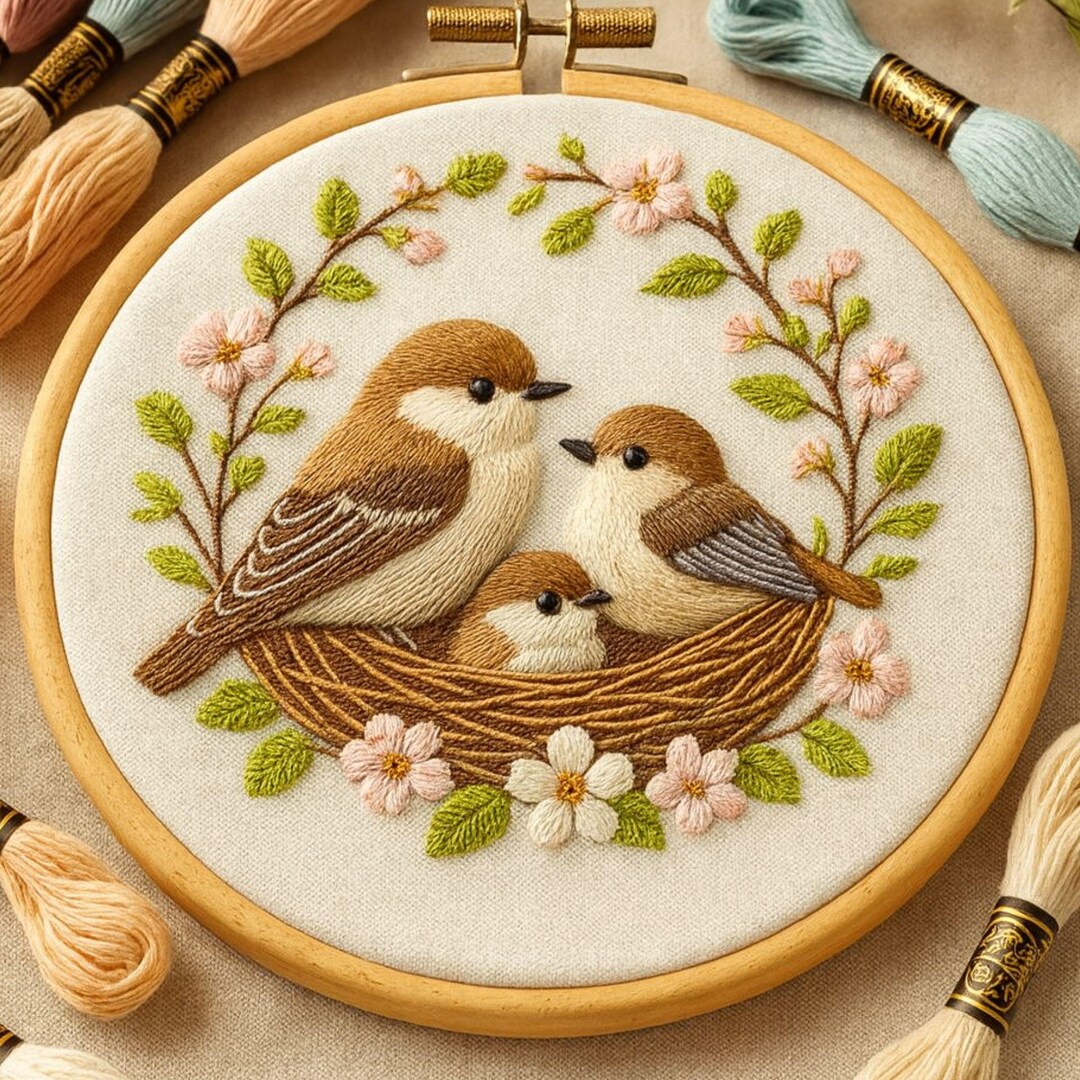 Bird Family Embroidery Pattern: Modern Floral Hoop Art (PDF Pattern) - Etsy