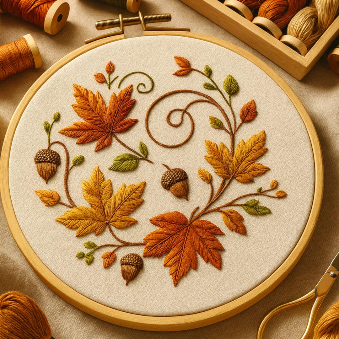 Autumn Leaves & Acorns Embroidery Pattern: Beginner Fall Hoop Art (PDF ...