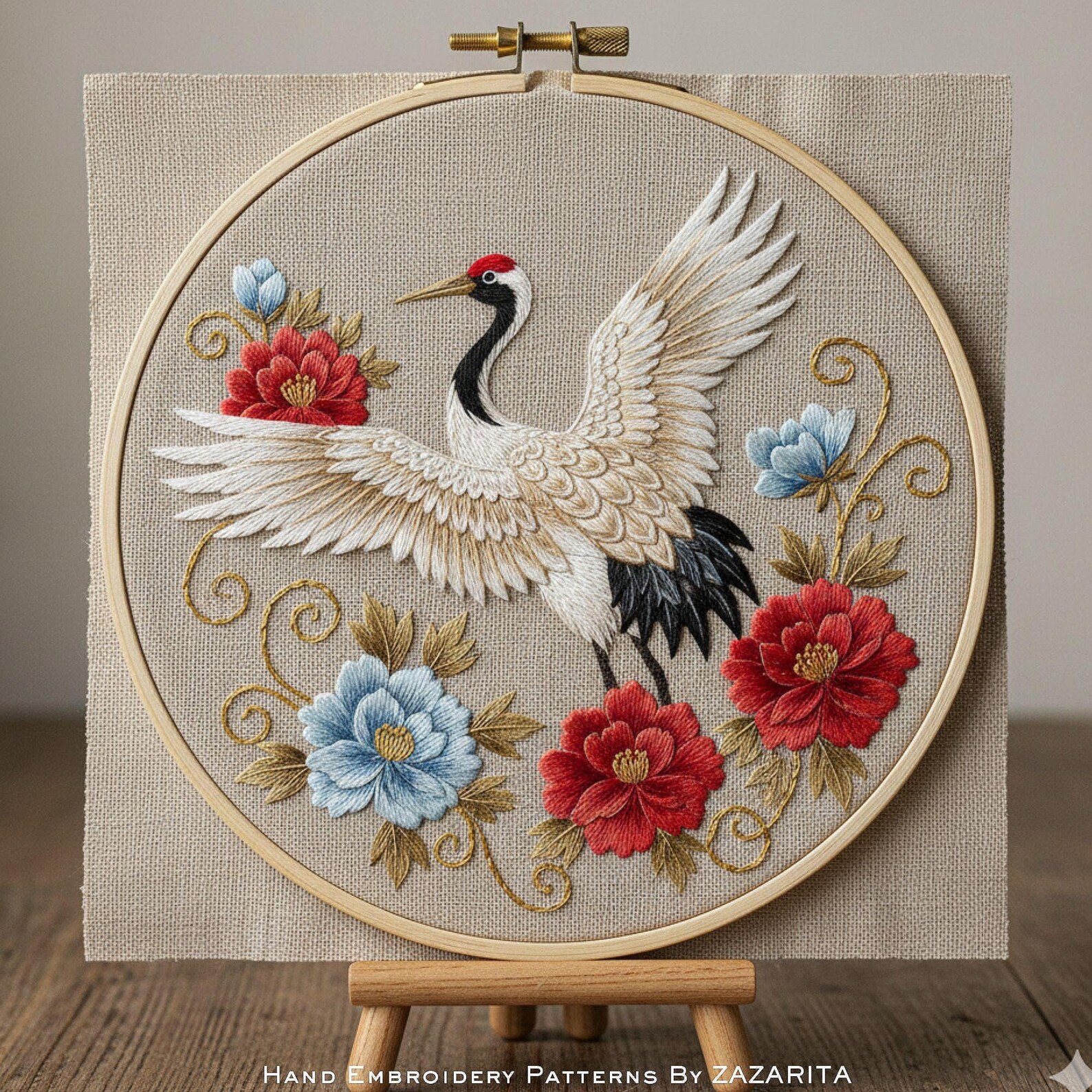 Crane and Floral Embroidery Pattern: Modern Beginner Design (PDF ...