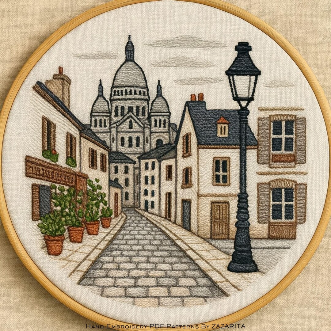 Paris Street Embroidery Pattern | Hand Embroidery PDF With DMC Colors ...
