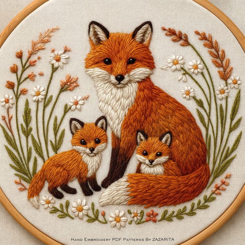 Fox Family Embroidery Pattern: Floral Wreath, Beginner Friendly (PDF ...