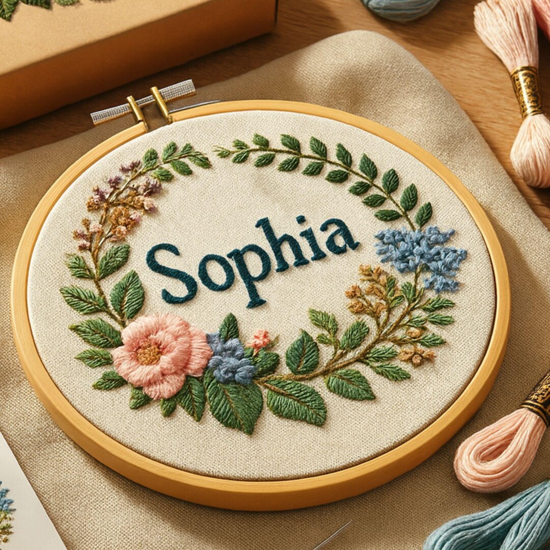 Spersonalizowany wzór haftu na wianek kwiatowy | Nowoczesny projekt haftu ręcznego w formacie ...