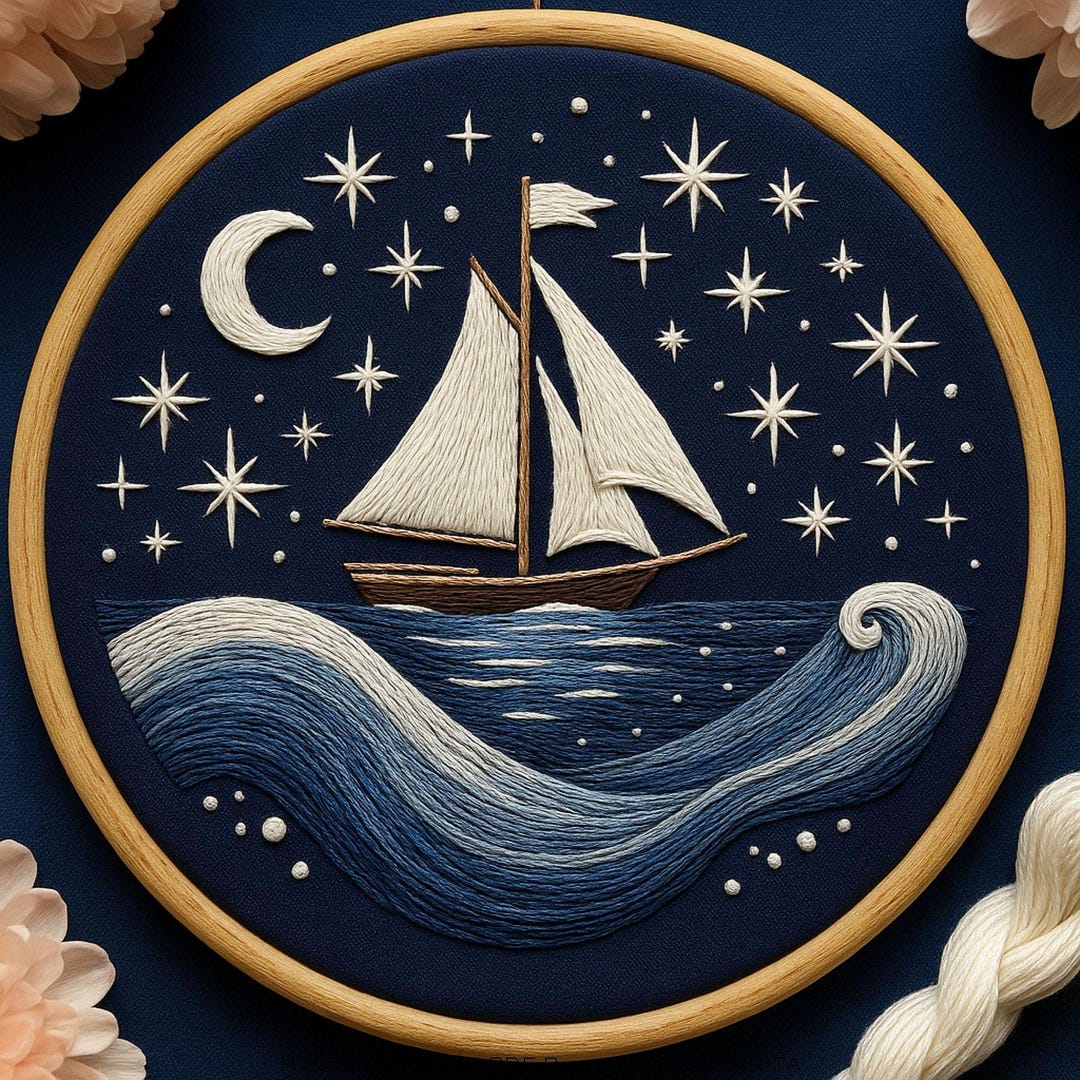 Nautical Sailboat Embroidery Pattern: Modern Hand Stitch (PDF Download ...