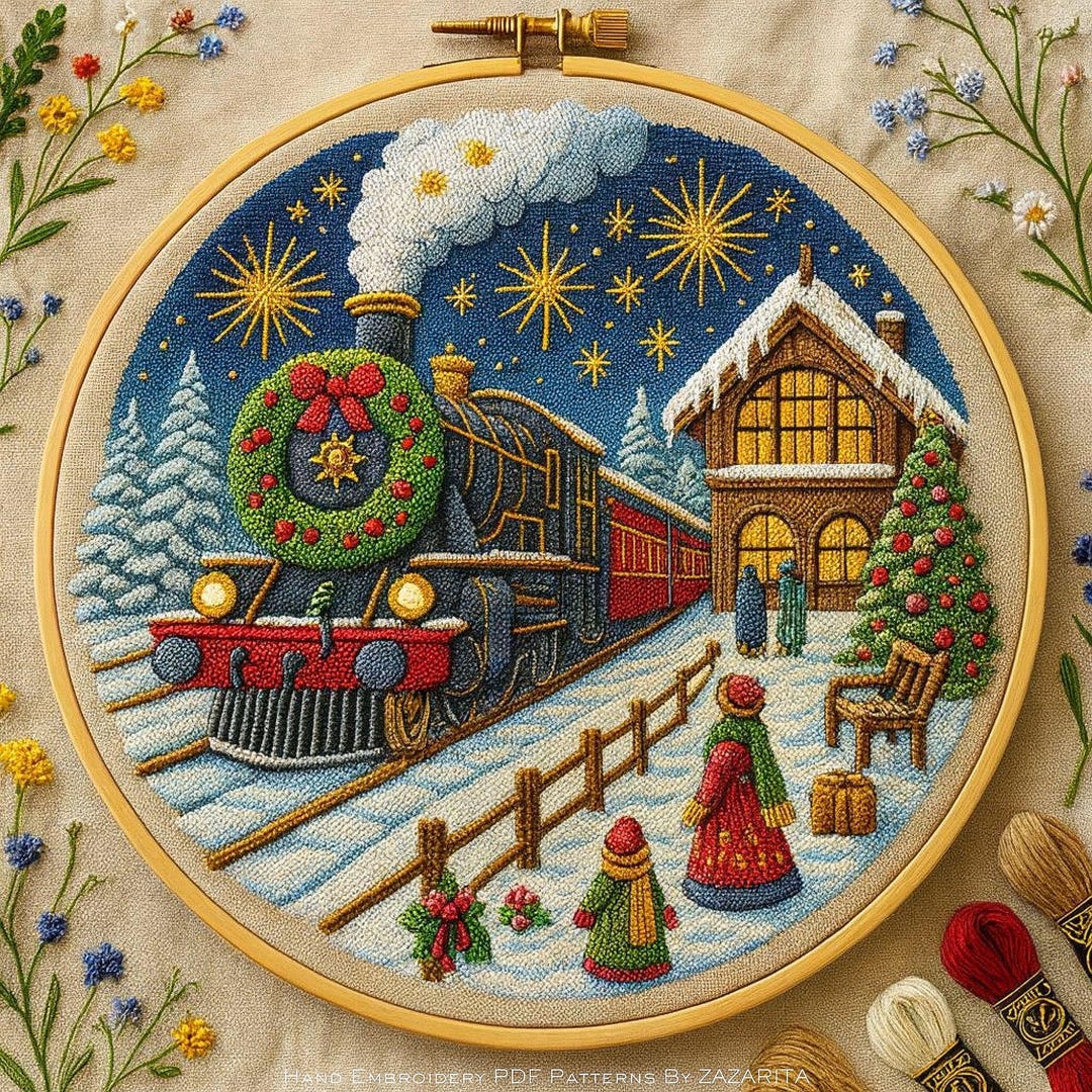 Christmas Train Embroidery Pattern PDF | Modern Hand Embroidery Holiday ...