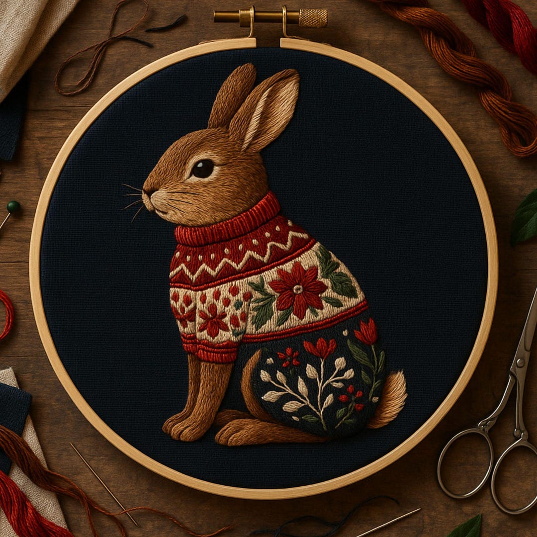 Folk Rabbit Embroidery Pattern | Winter Bunny PDF (digital Download) - Etsy