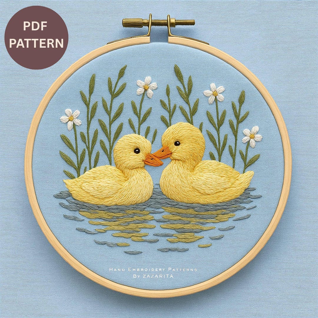 Ducklings Hand Embroidery Pattern: Floral Design (PDF Pattern, 6-8 ...