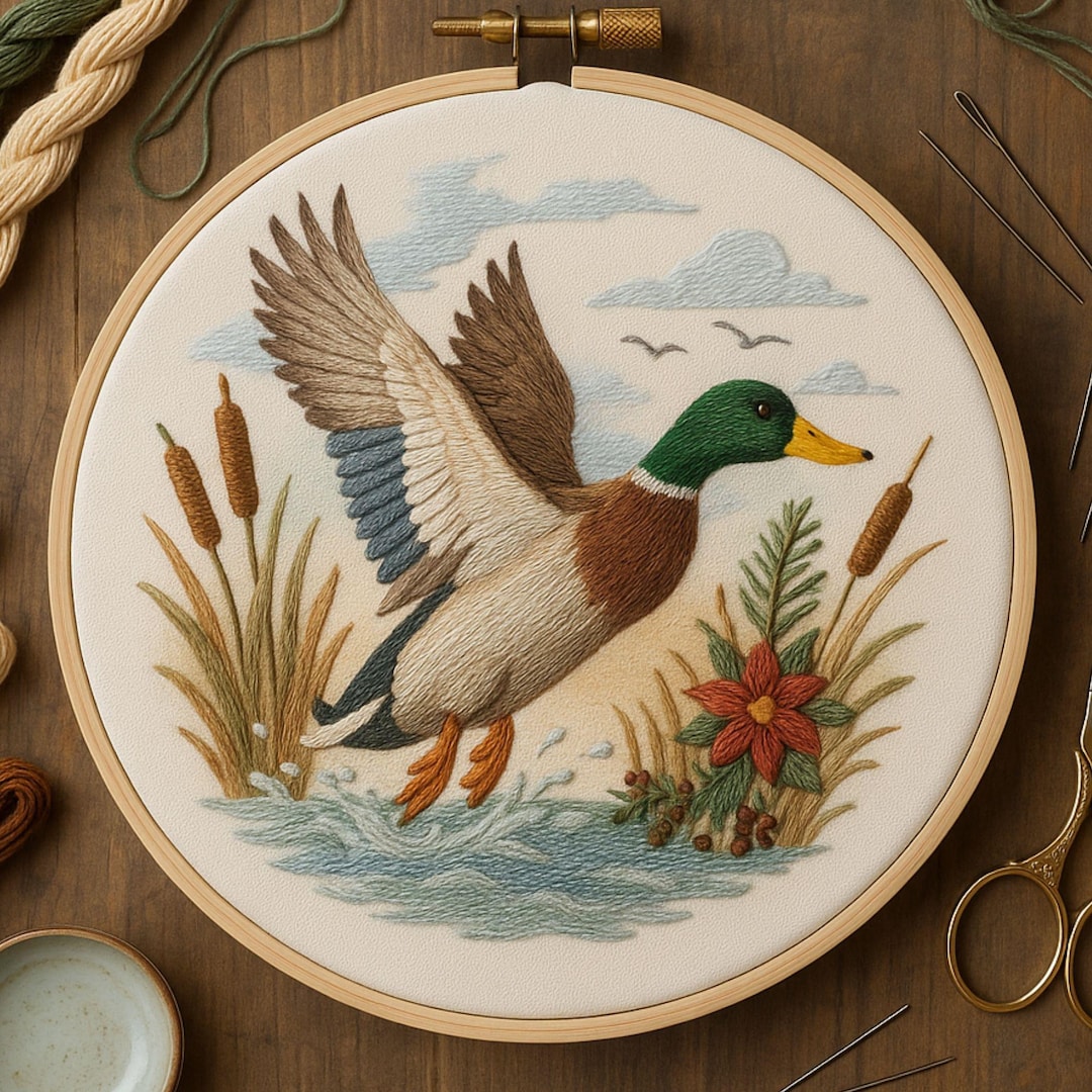 Mallard Duck Hand Embroidery Pattern | Realistic Bird Hoop Art | Nature ...
