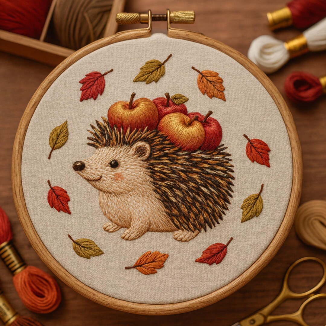 Autumn Hedgehog Hand Embroidery Pattern | Woodland Animal Hoop Art PDF ...