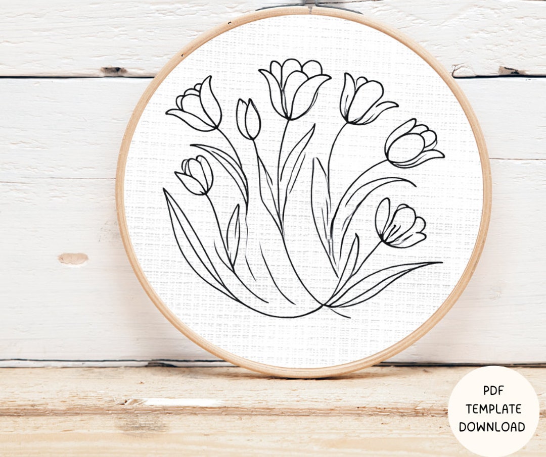 Hand Stitch Pattern Pdf,floral Pattern,flowers Embroidery Line Art ...