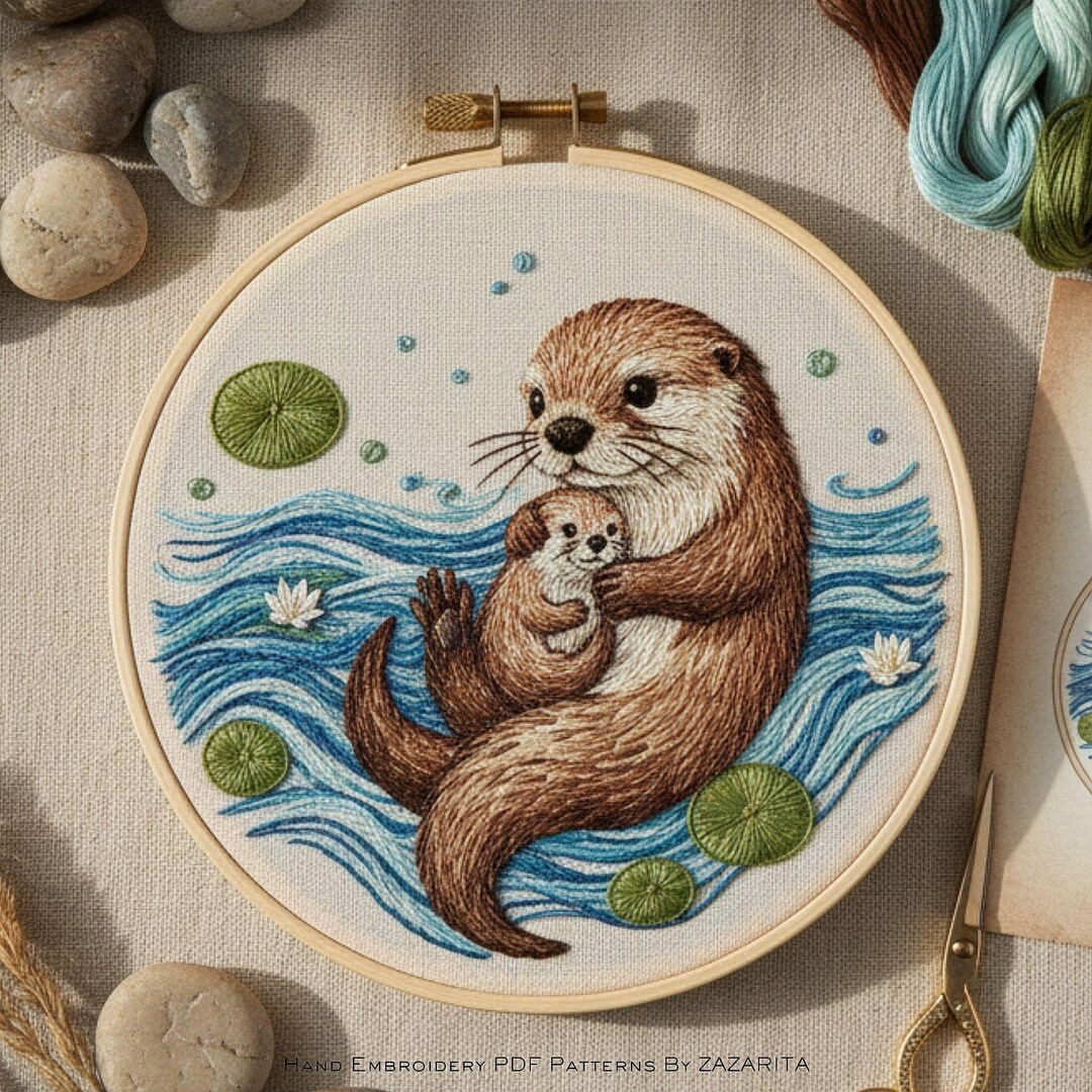 Otter Family Embroidery Pattern: Modern Animal Design (PDF Download) - Etsy