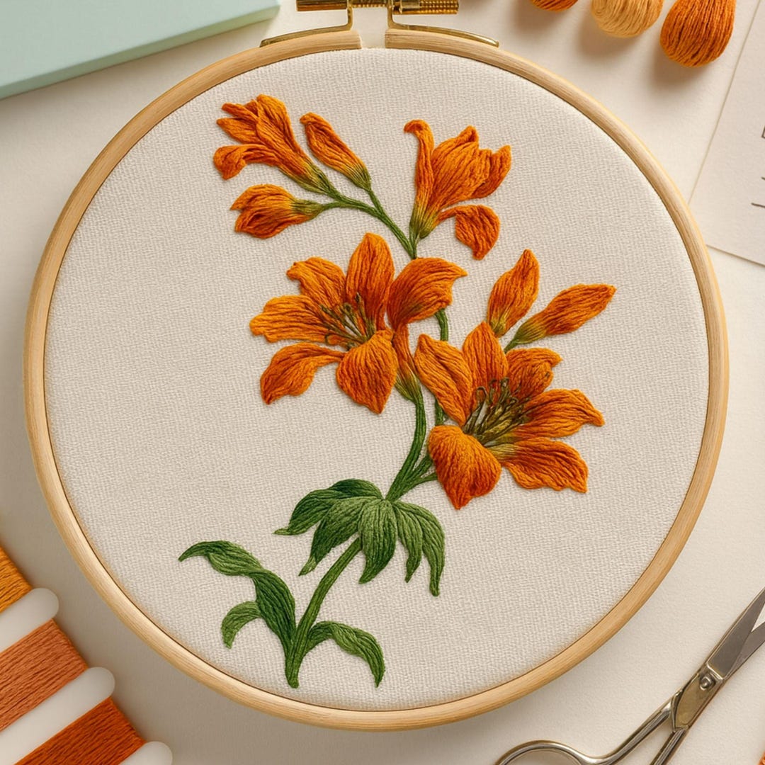 Orange Lily Hand Embroidery Pattern: Modern Floral Hoop (PDF Pattern ...